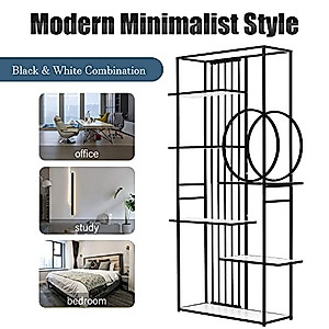 JIVOIT 70.9" Tall Open Bookshelf with Black Metal Frame, Industrial Style 6 Tiers Home Office Bookcase with Round Metal Frame Design, Book Shelves Storage Bookshelf Furniture