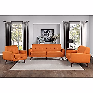 Lexicon Fitch 79" Mid-Century Polyester Fabric Sofa with Tufted Detail in Orange