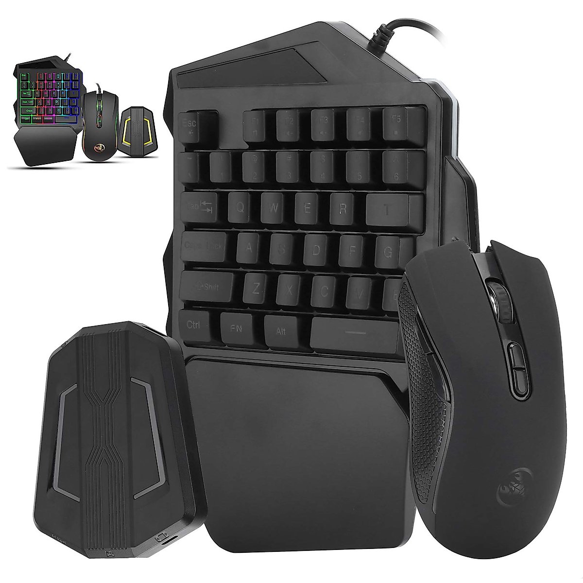 One-Handed RGB Gaming Keyboard and Combo with Converter, 3200 DPI Mouse, 35 Keys Gaming Keypad Adapter Base Kit Set for/X-One/for PS3/X-360/for Switch