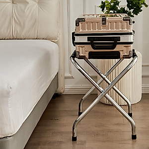 Folding Luggage Rack for Guests - Luggage Rack for Guest Room with Metal Foldable Stand Nylon Belts & Rubber Feet for Stability, Heavy Duty Suitcase Stand for Suitcases, Must Have for Hotel & Bedroom