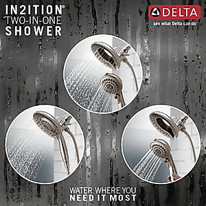 Delta Faucet 5-Spray In2ition 2-in-1 Dual Shower Head with HandHeld Spray, Brushed Nickel Hand Held Shower Head with Hose, Handheld Shower Heads, 2.5 GPM Shower Head, Stainless 58569-SS25-PK
