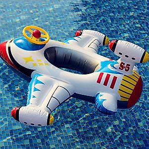 Baby Inflatable Pool Float Swimming Float Boat with Steering Wheel Horn for Kids Toddlers Age 1-4 Boys Girls Inflatable Ride-ons Summer Pool Swim Ring Beach Supplies