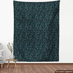 Lunarable Fish Fabric by The Yard, Underwater Animals Swimming Silhouette Marine Life Sea Ocean, Decorative Fabric for Upholstery and Home Accents, 1 Yard, Teal Black