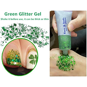 Go Ho Green Face Body Glitter,St Patricks Day Face Glitter Makeup,Green Face Paint Holographic Chunky Sequins Glitters for Eye Lip Hair Nails,Festival Glitter Rave Accessories,09 Green Glitter 52g