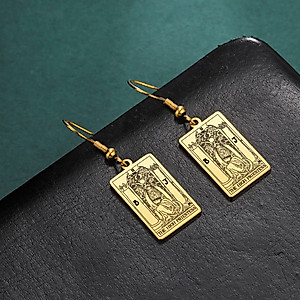 TEAMER Tarot Cards Dangle Earrings Stainless Steel Vintage Amulet Wiccan Jewelry for Women (Gold-THE HIGH PRIESTESS)