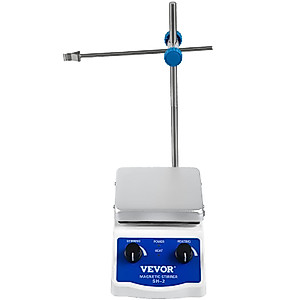 VEVOR SH-2 Magnetic Stirrer, 0-2000 RPM, 1000ml Mixing Capacity Laboratory Magnetic Stirrer Hotplate w/Stand, 180W Heating Power ＆ 380°C Max Heating Temperature, for Lab Liquid Mixing Heating