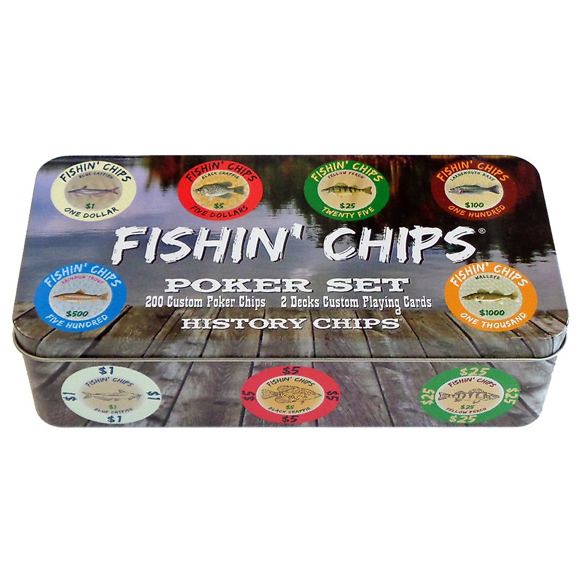 Fishin' Chips - Freshwater - Premium Quality Poker Chips and Playing Card Set
