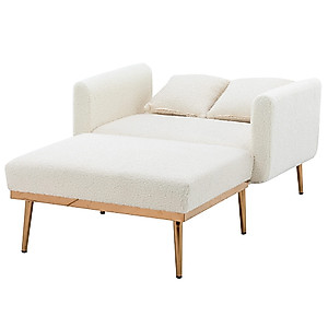 SULOPS Convertible Chaise Lounge Chair with Ottoma, Recliner Chair 3 in 1 Modern Accent Comfy Sleeper/Lounge Chair Reading Chair with 2 Pillows for Living Room Home Office (White Teddy)