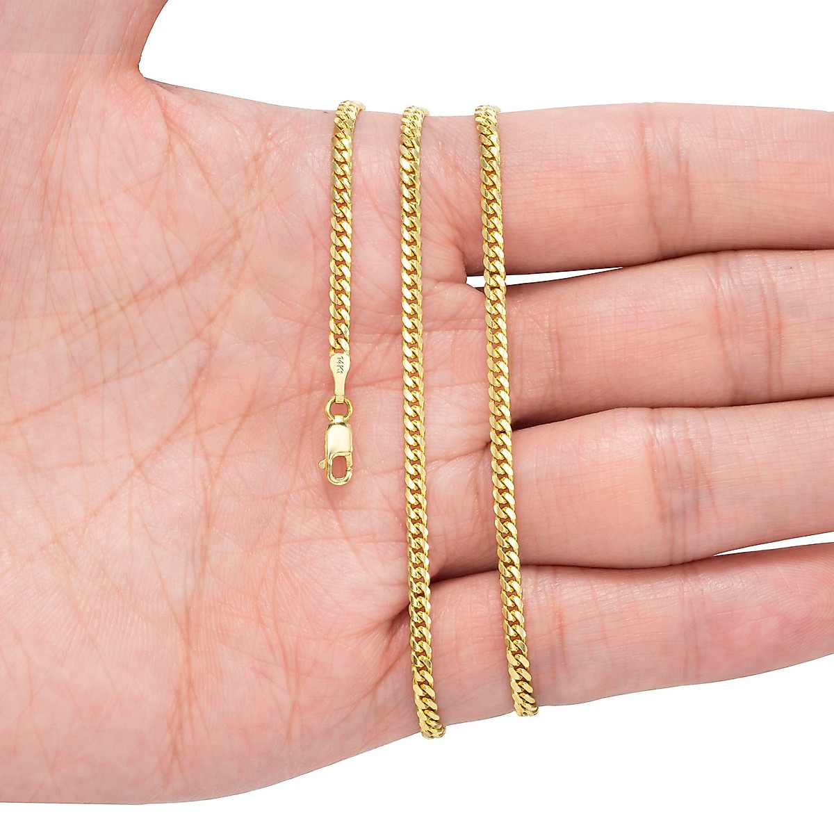 Nuragold 14k Yellow Gold 2.7mm Solid Miami Cuban Link Chain Pendant Necklace, Mens Womens Jewelry 16" 18" 20" 22" 24" 26" 28" 30"