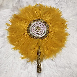 African Custom Wedding Feather Hand Fan for Wedding Handmade Lady Turkey Feather Fan Craft for Wedding Party Bride Hand Held Fan