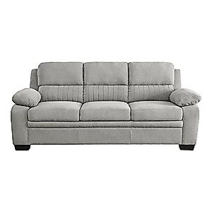 Pemberly Row Plush Channel Tufted Sofa with Pillow Top Arms, Textured Fabric Upholstered 3 Seater Couch for Living Room Home Office, Light Gray