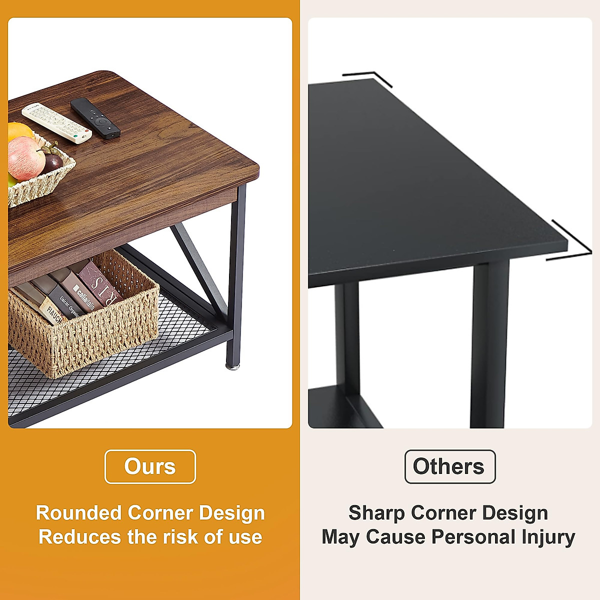 VECELO Coffee Table with 2-Tier Storage Shelf X-Frame for Living Room Office Industrial Style, Easy Assembly, Brown