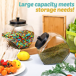 Mumufy Set of 3 Glass Slanted Storage Jar Large Candy Jars with Lids Cookie Jar with Black Matte Metal Top Tilted Clear Candy Containers Sealed Canister with Lid for Home Laundry Kitchen (75 oz)