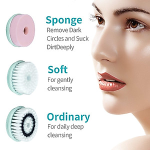 UBBETTER Face Brush Facial Brush Rechargeable Rotating Waterproof Cleansing Brush Set NEW style 2 Speeds With 3 Brush Heads Blackhead Remover Exfoliating Massage
