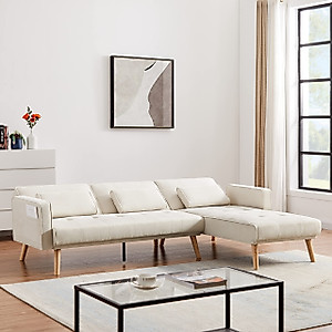 Eafurn L-Shaped Convertible Sectional Sofa with Chaise Lounge and Adjustable Spilt Backrest,3 Seater Soft Velvet Sleeper Couch Bed with Wooden Legs,Tufted Corner Sofa & Couch with Throw Pillows