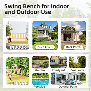 Swing Bench with Heavy Duty Hanging Chains Adjustable Outdoor Wooden Porch Swing [All-Weather Resistant] Outdoor Hanging Swing Bench for Adults/Porch/Yard/Patio(2-Seater)