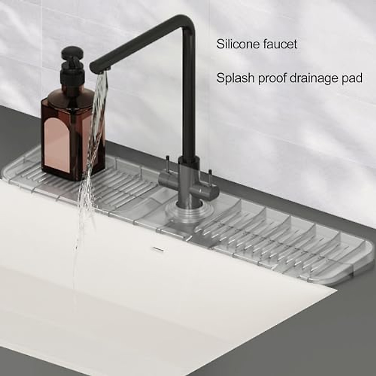 Hiborth Universal Faucet Draining Mat Faucet Draining Mat Non-slip Silicone Quick Drying Foldable Bathroom Kitchen Sink Splash Guard Faucet Draining Pad Transparent 2XL
