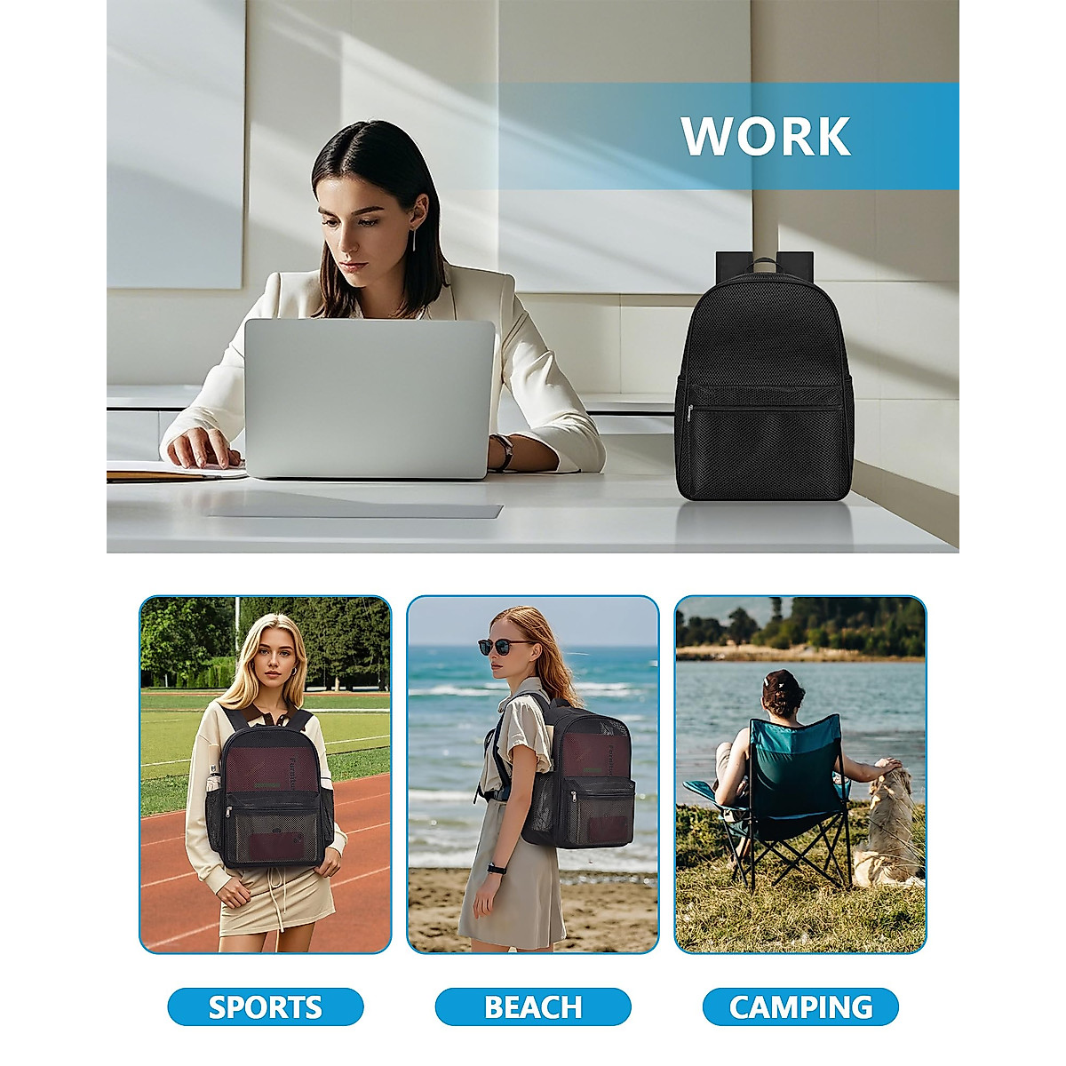 Paxiland Mesh Backpack Lightweight See Through College Student Backpack for Commuting Swimming Travel Beach Outdoor Sports