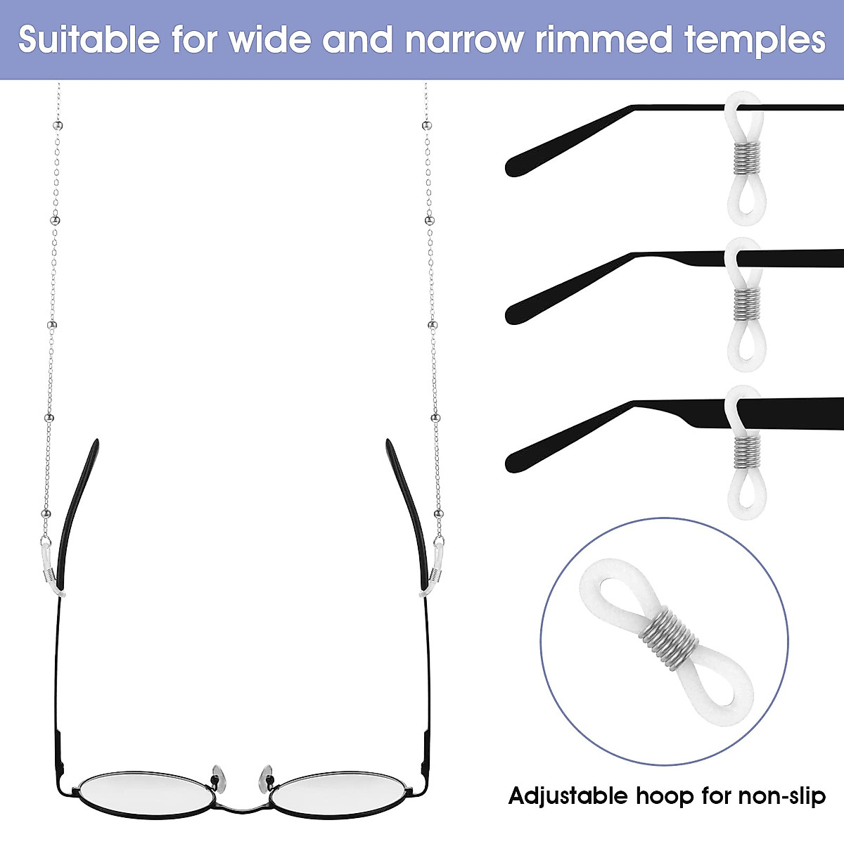 WLLHYF Glasses Chain for Women Strap Holder Around Neck, Women's Sun Reading Eyeglass Chain Hanger Face Mask Lanyard Necklace Silver