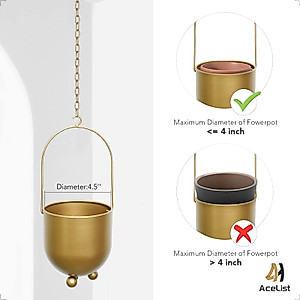 AceList Boho Gold Metal Hanging Planters, Set of 2 with Hooks & Chains - Versatile Wall & Ceiling Plant Hangers for Indoor/Outdoor Décor