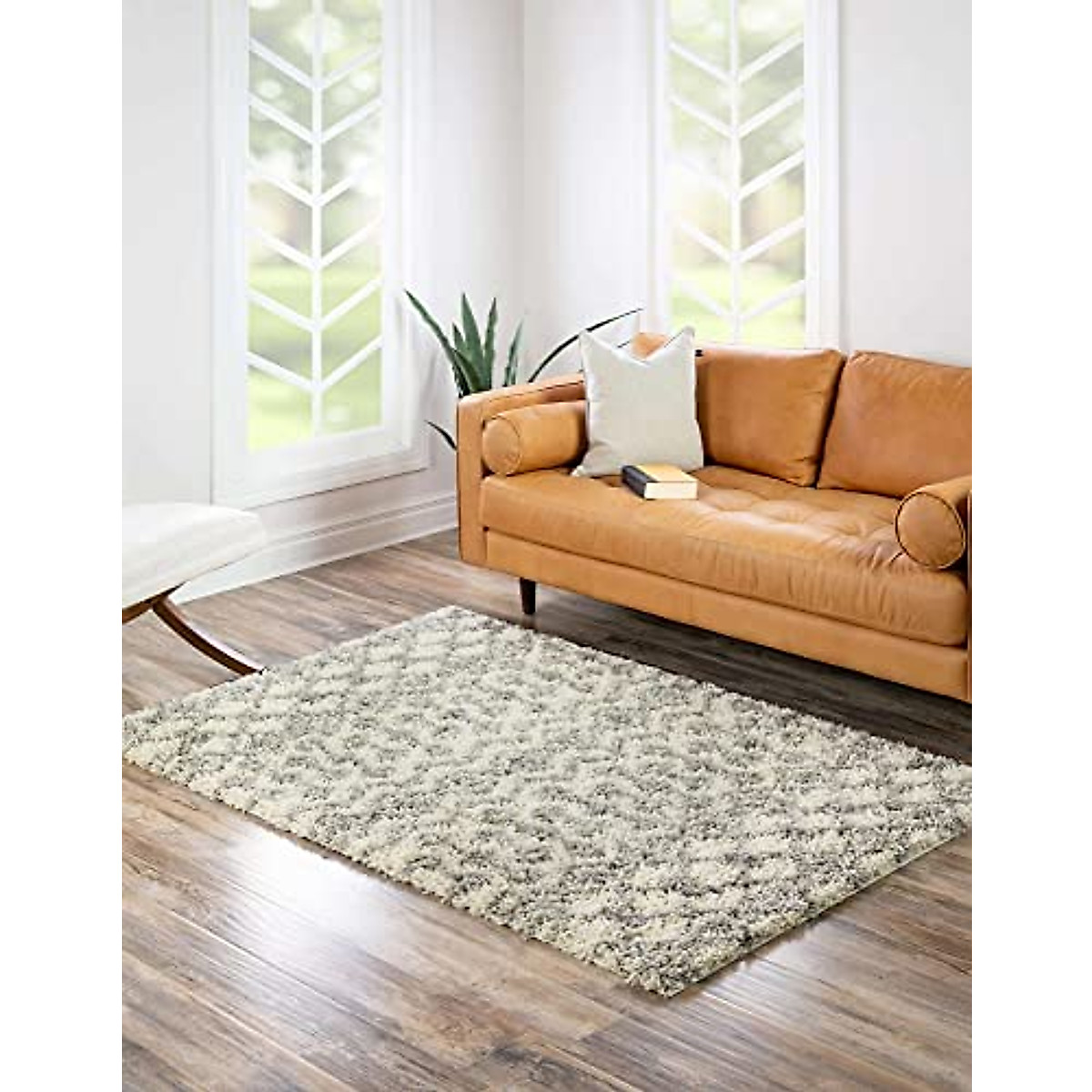 Unique Loom Moroccan Trellis Shag Collection Area Rug - Meknes (6' x 9' Rectangle, Ivory/Gray)