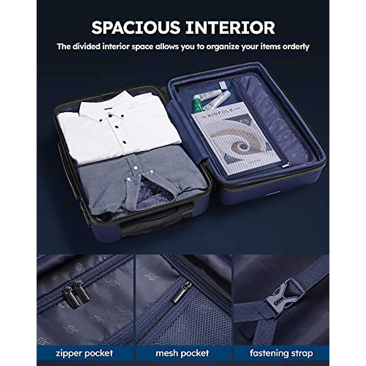 Hard Sided Luggage with Spinner Wheels,Expandable Suitcases with TSA Lock (20" Carry-on, Deep Blue)…