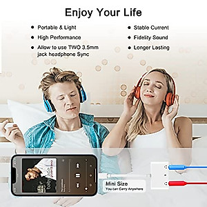 FEINODI Dual 3.5mm iPhone Headphone Splitter, 3 in 1 iPhone Adapter for Headphone Jack, with Charging iPhone Splitter, Compatible with iPhone 13/12/11/X/8/8plus/7/7plus/iPad-Support iOS 15