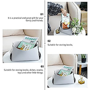 Cabilock Box Handle Flowers Basket Room Leather Desk for Wallet Storage Coin Decoration Baskets Fruits Small Cube Toys Bedside Jewelry Grey Collapsible Living Assembled Organizer Holder