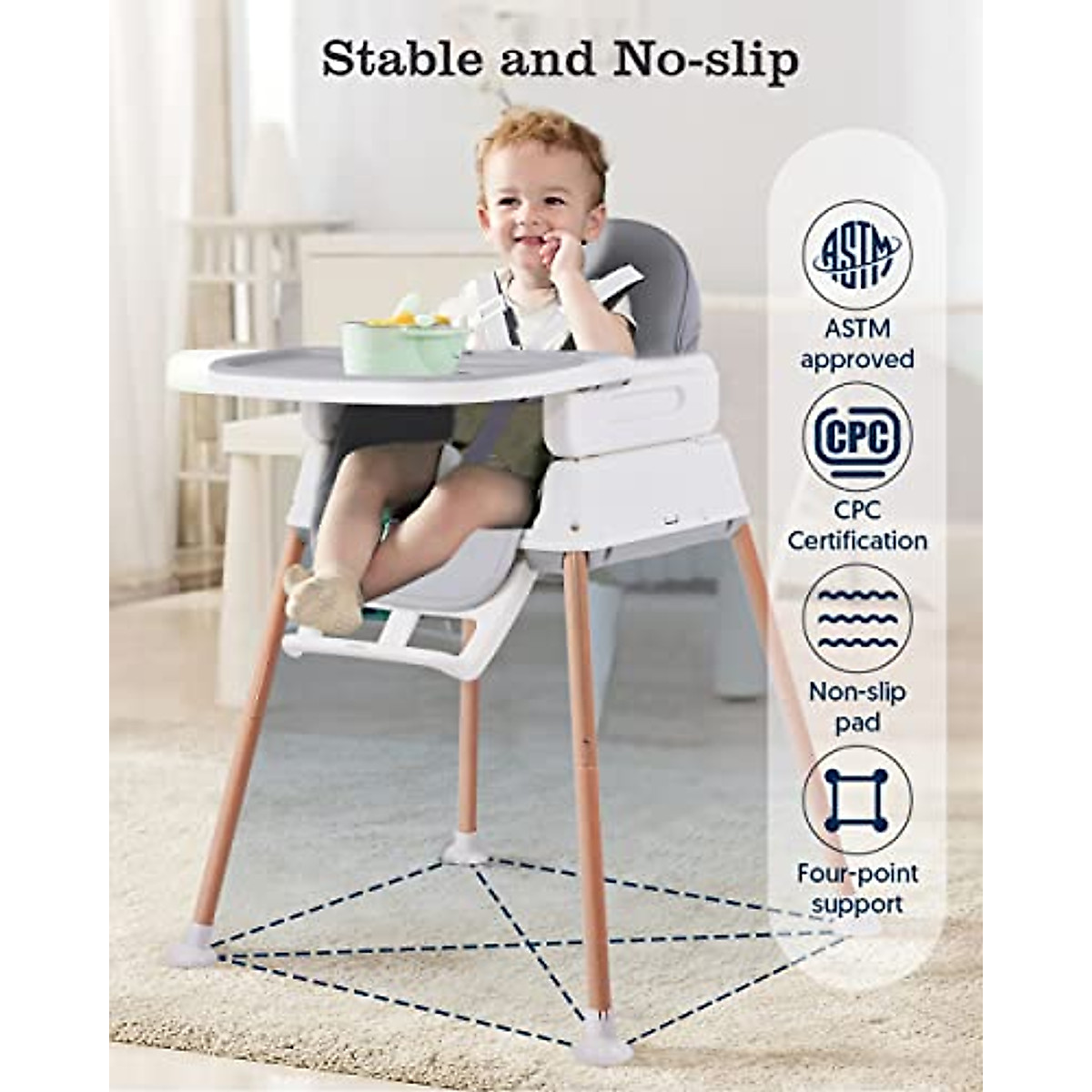 3 in 1 Baby High Chair, Bellababy Adjustable Convertible Chairs for Babies and Toddlers, Compact/Light Weight/Portable/Easy to Clean