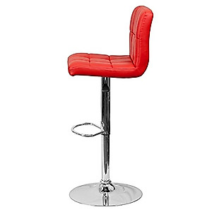 KLS14 Modern Design Barstools Hight Adjustable Seat Hydraulic 360-Degree Swivel Sturdy Steel Frame Padded Cushion Seat Dining Chair Bar Pub Stool Home Office Furniture - Set of 2 Red #1974