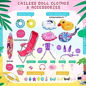 CAILESS Doll Clothes Accessories - 36Pcs Girl Doll Clothes Swimsuit Series for 11.5''Doll Included Bikini Mermaid Swimsuit Surfboard Beach Chair Swimming Ring Beach Accessories