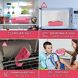 Lunch Box Kids, Bento Box, 1350ML Bento Lunch Box for Kids, Lunch Containers with 5 Compartments Utensils Food Picks Cake Cups, Leak-proof Bento Box Adult Lunch Box for Boys Girls Toddler, Pink