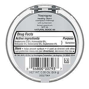 Neutrogena Healthy Skin Compact Lightweight Cream Foundation Makeup with Vitamin E Antioxidants, Non-Greasy Foundation with Broad Spectrum SPF 55, Natural Beige 60, .35 oz