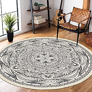 HEBE 6 Ft Round Area Rugs Washable Chic Bohemian Mandala Hand Woven Cotton Round Rug with Tassels Indoor Throw Area Rug Circle Carpet for Living Room Kids Room