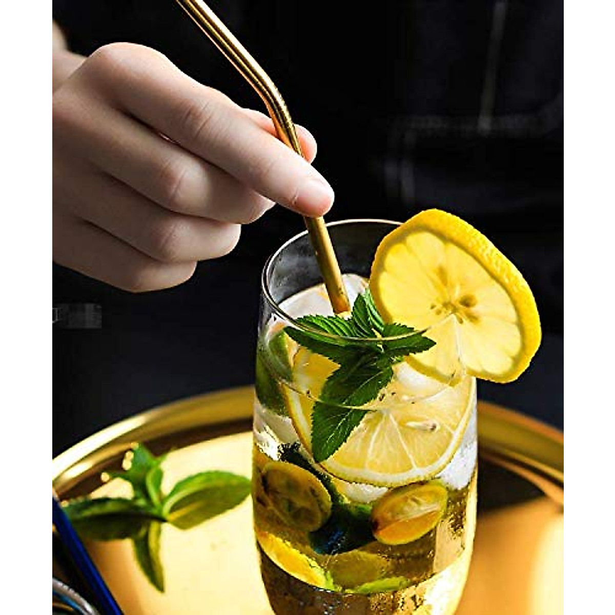 Reusable Metal Straws 50Pack.Ultra Long 10.5”Gold Color Stainless Steel Drinking Straws in Bulk For Wholesale.265x6mm Straight Curved Straws for 20/30oz Tumblers Yeti (50pcs all bent Gold-10.5")