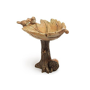 Miniature Fairy Garden Birds Resting On Leaf Birdbath