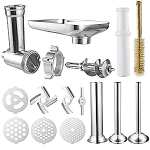 Meat Grinder Attachment for KitchenAid Stand Mixers, Accessories Included 3 Sausage Stuffer Tubes and 4 Grinding Plates, Metal Food Grinder Accessories by iVict