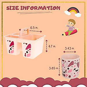 A1 Unlimited Back to School Essentials Bundle, (PEACH) Printed Design Pastel Pencil Cup Craft Caddy Interlocking Book Bin Perfect Storage Organizer Holder for Home Office Classroom with Bonus Item