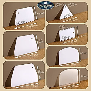Teenitor Cake Scraper Cake Smoother, 7 Pcs Dough Scraper Bowl Scraper Cutters Cake Icing Scraper Smoother Tool Set for Bread Dough Cake Fondant Icing