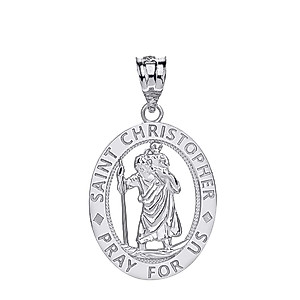 CaliRoseJewelry Sterling Silver Saint Christopher Pray for Us Oval Charm Pendant
