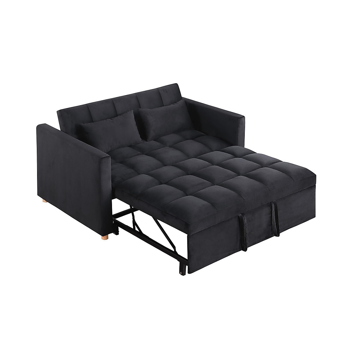 Otnqu Convertible Sofa Bed - 3 in 1 Loveseat Sleeper Sofa,Pull Out Sleeper Bed with Adjustable Backrest,Multi-Functiona Lounge Chair with Velvet Fabric for Living Room(Black)
