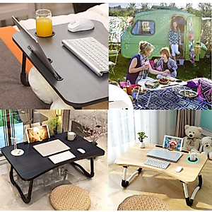Laptop Desk Foldable Laptop Table Portable Laptop Bed Tray Table Notebook Stand Reading Holder with The Cup Slot for Eating Breakfast,Reading,Watching Movie on Bed/Couch (Burlywood)