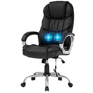Office Chair Massage Desk Chair High Back Adjustable Ergonomic Computer Chair with Lumbar Support Headrest Armrest Task Chair Rolling Swivel PU Leather Executive Chair, Black