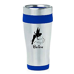16oz Insulated Stainless Steel Travel Mug Coffee Mug Tumbler Fairy Believe (Blue)