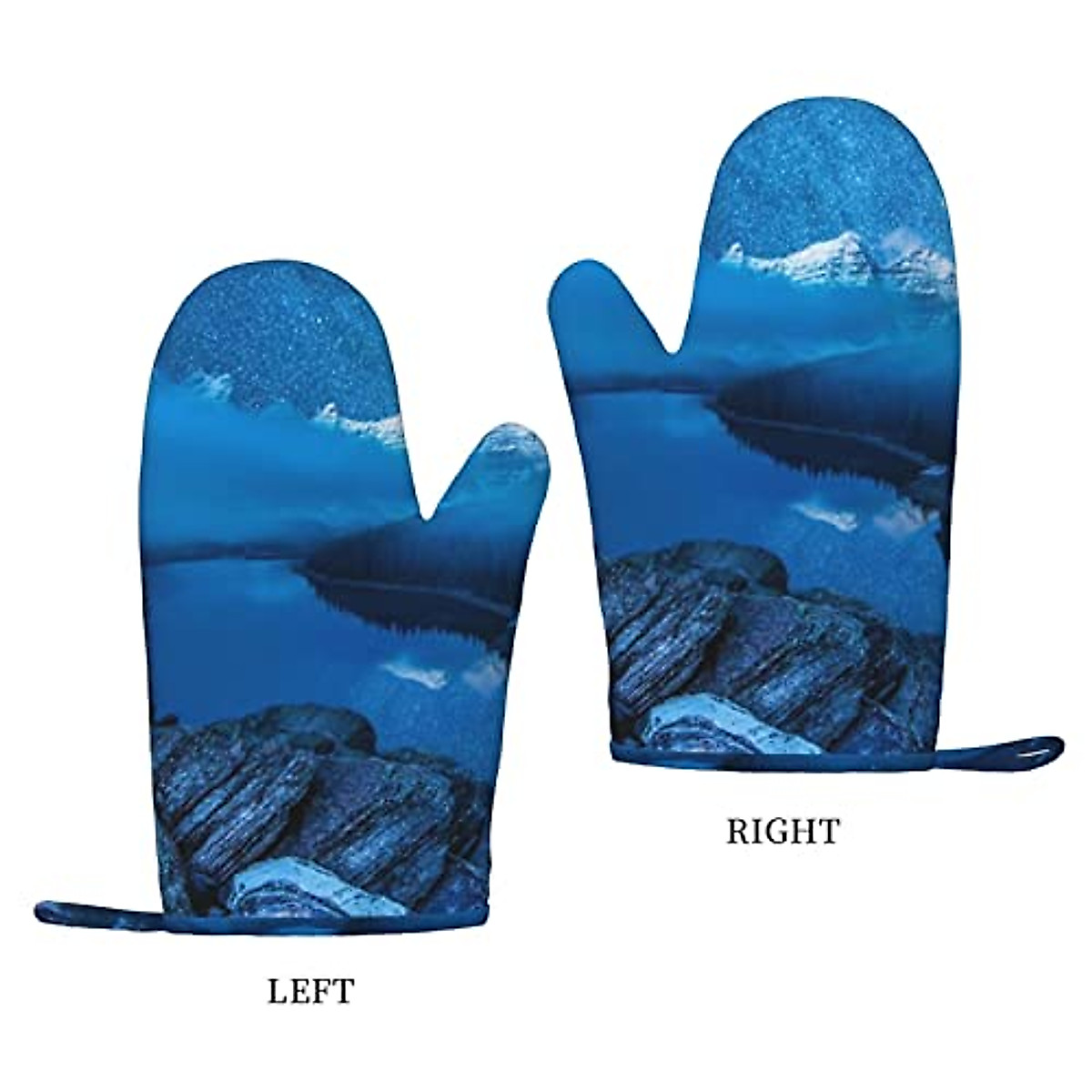 Moraine Lake in A Starry Winter Night Printed Silicone Anti-Scald Gloves, Oven Mitts, Used for Cooking, Grilling, Kitchen Oven Gloves.