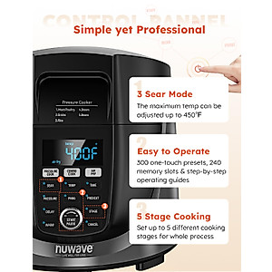 Nuwave Duet Air Fryer and Electric Pressure Cooker Combo with 2 Switchable Lids, 300 FoolProof One-Touch Presets, Crisp&Tender Tech, 6QT Heavy-duty Stainless Steel Pot, 15+ Safety Features, Max 105Kpa