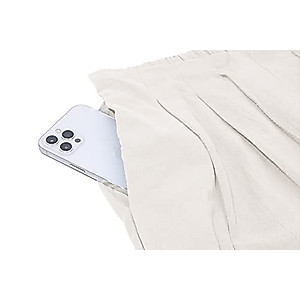 ebossy Women's Summer Drawstring Elastic Waist Cotton Linen Utility Beach Palazzo Pants Pockets (S, White)