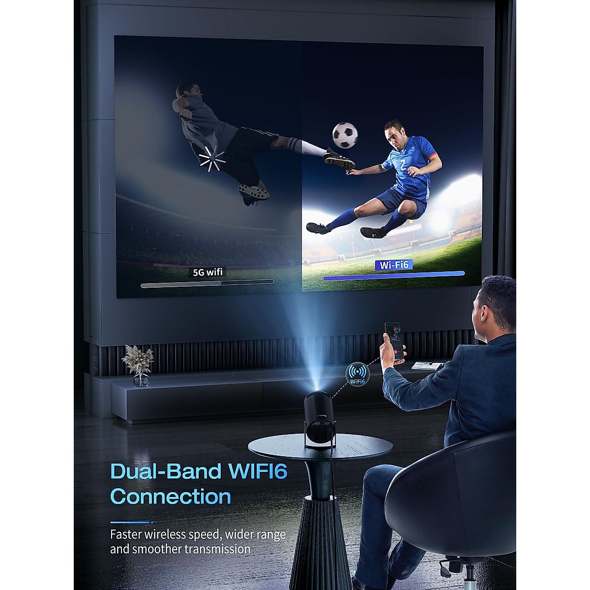 CLOKOWE 4K Projector with Wifi6 and Bluetooth5.2, 180° Rotation & Auto Keystone, Portable Outdoor Movie Mini Projector, Compatible w/ iOS/Android/HDMI/USB/TV Stick/Laptop