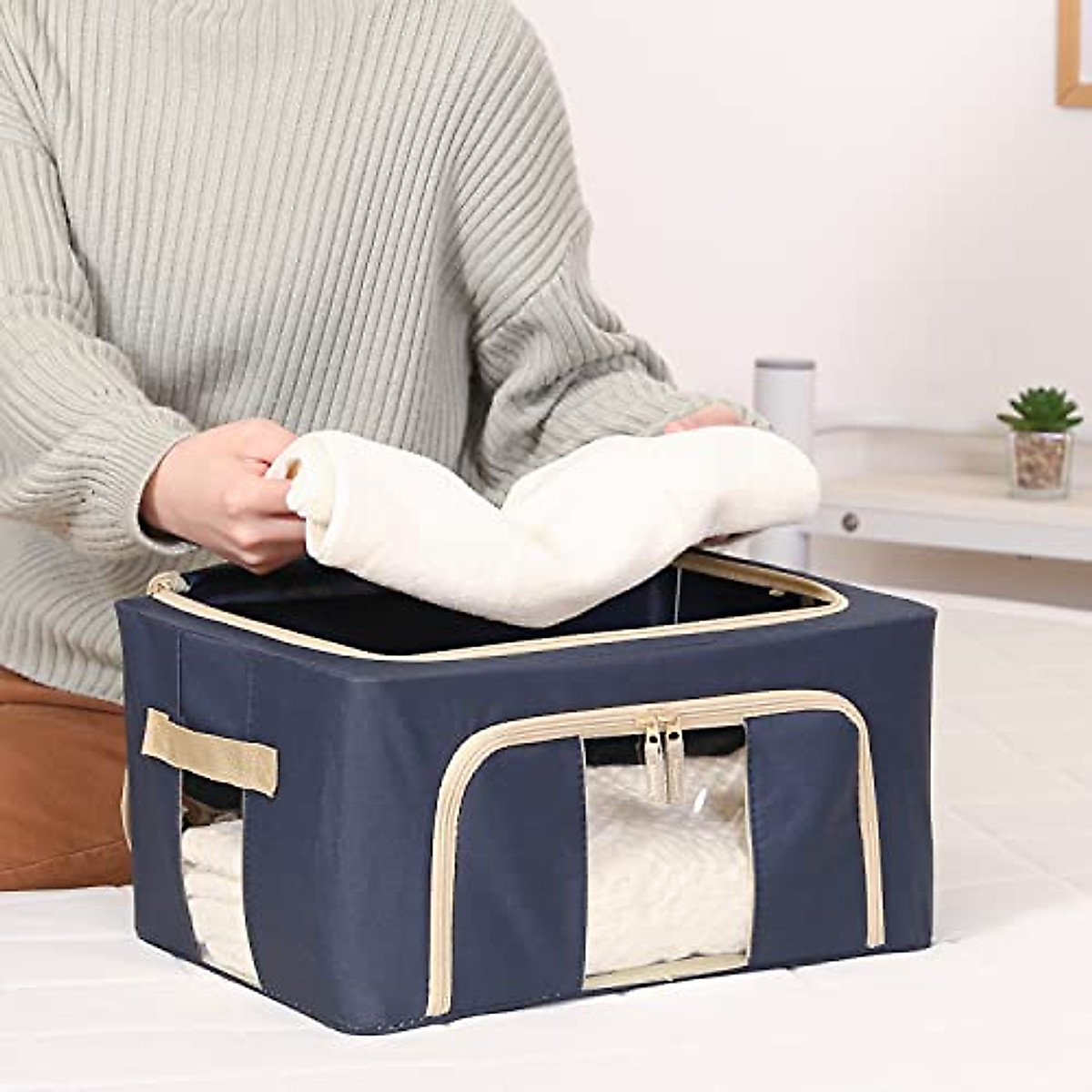 Fuji Boeki 63513 Storage Box, Width 15.4 x Depth 11.4 x Height 7.9 inches (39 x 29 x 20 cm), Blue, 5.6 gal (22 L), with Small Window, Stackable
