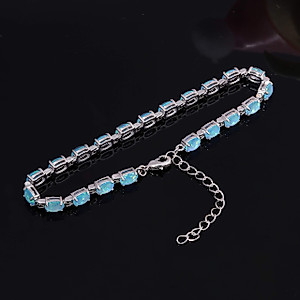 CiNily Blue Fire Opal Tennis Bracelet for Women 14K White Gold Plated Adjustable Oval Shape Gemstone Bracelet Opal Jewelry